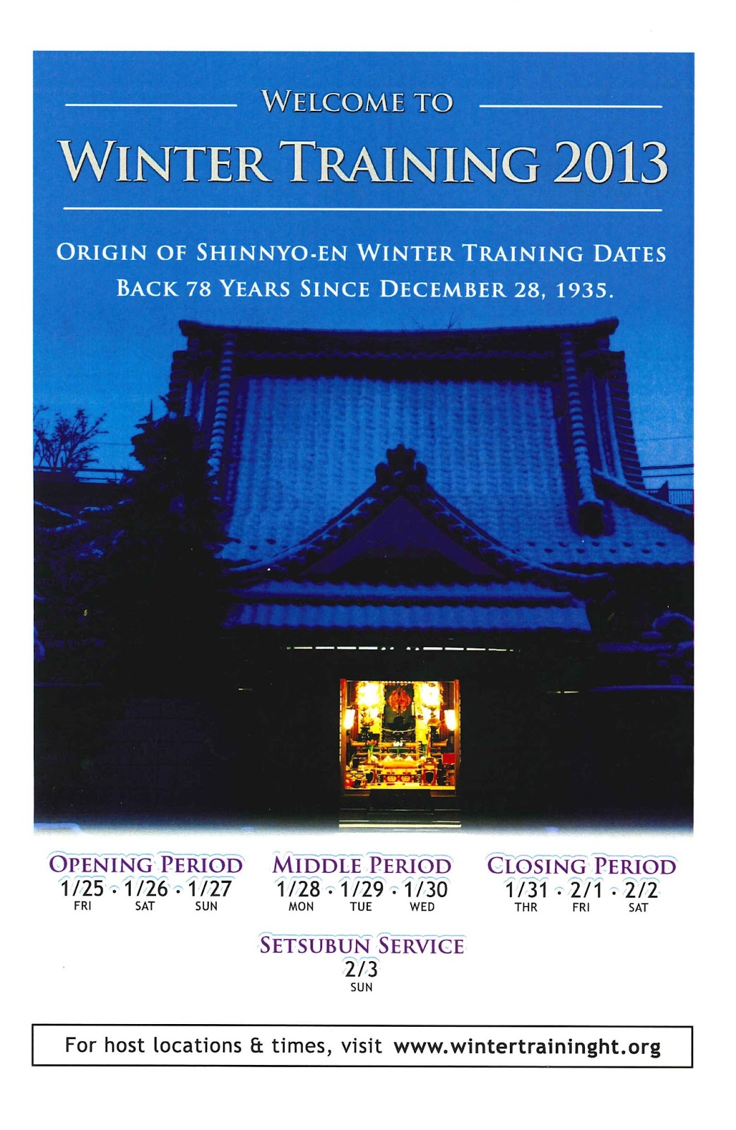 Shinnyo-en USA Head Temple : Winter Training is coming soon!