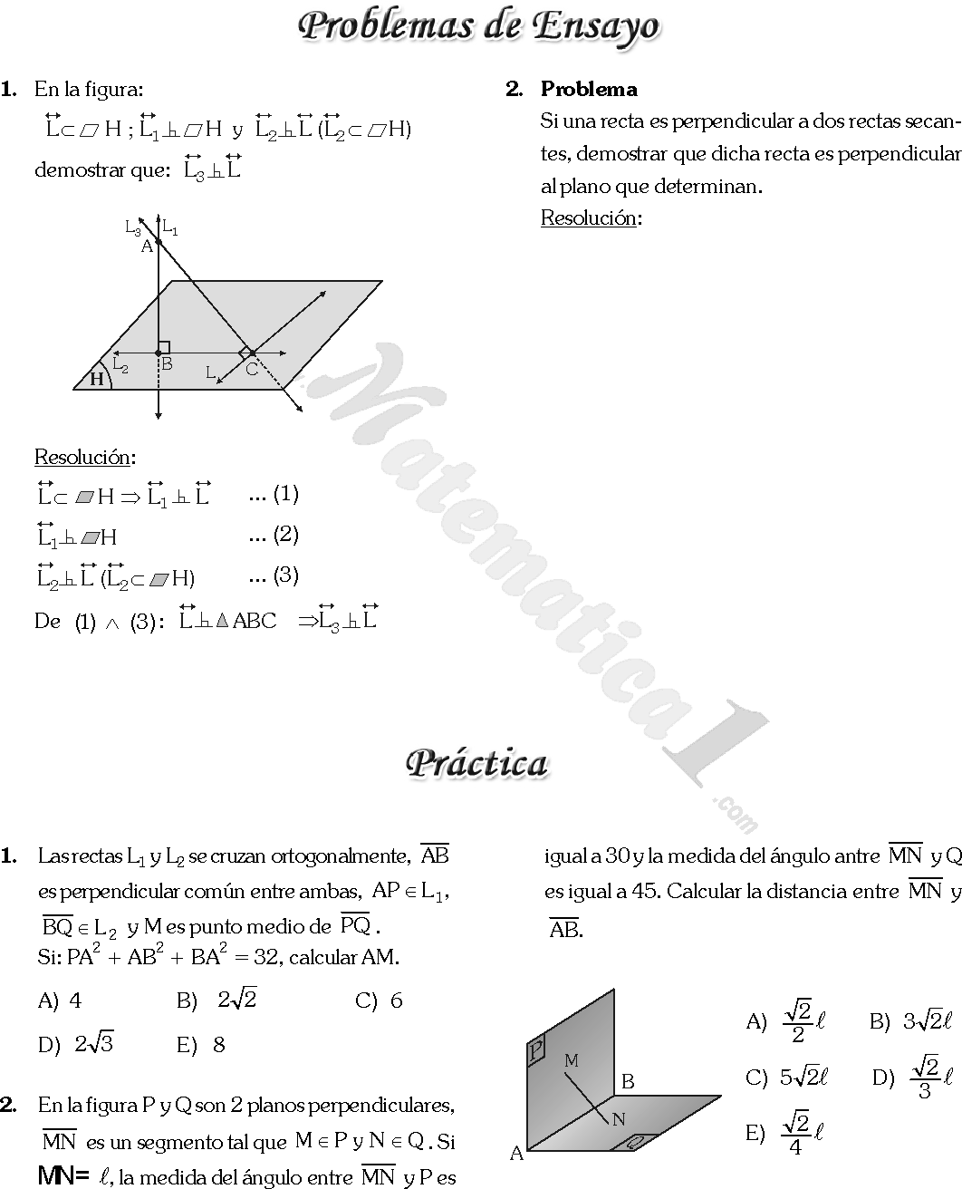 RECTAS Y PLANOS EJERCICIOS RESUELTOS PDF-ESTEREOMETRIA