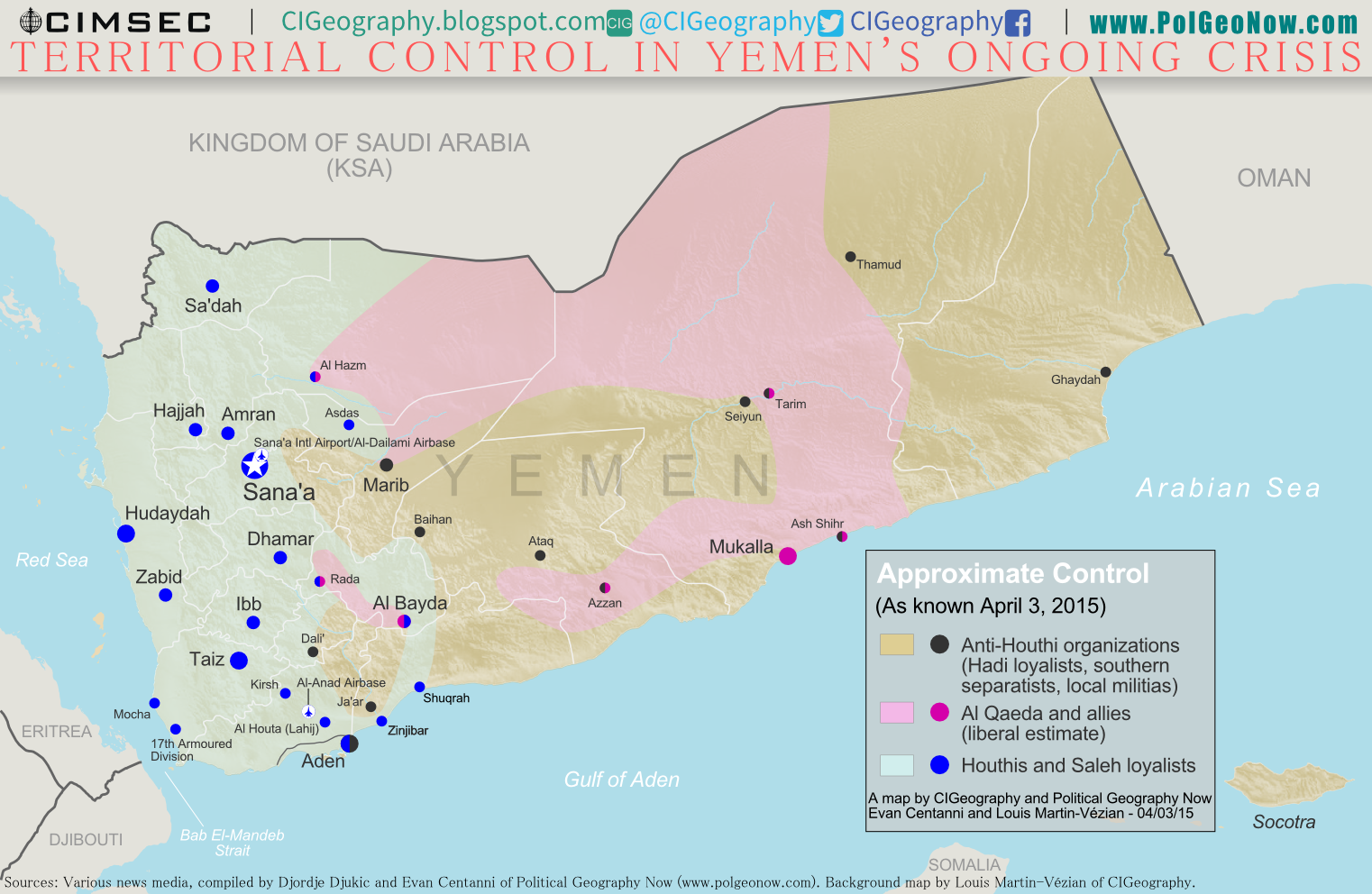 War in Yemen: Map of Territorial Control (April 2015) - Political ...