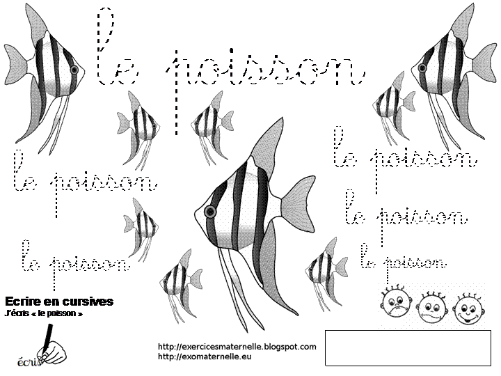 Maternelle: Un poisson est un poisson, écrire en cursives