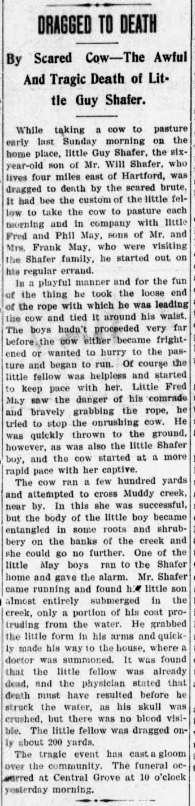 Ohio County, Kentucky History: Sad death of Guy Shafer