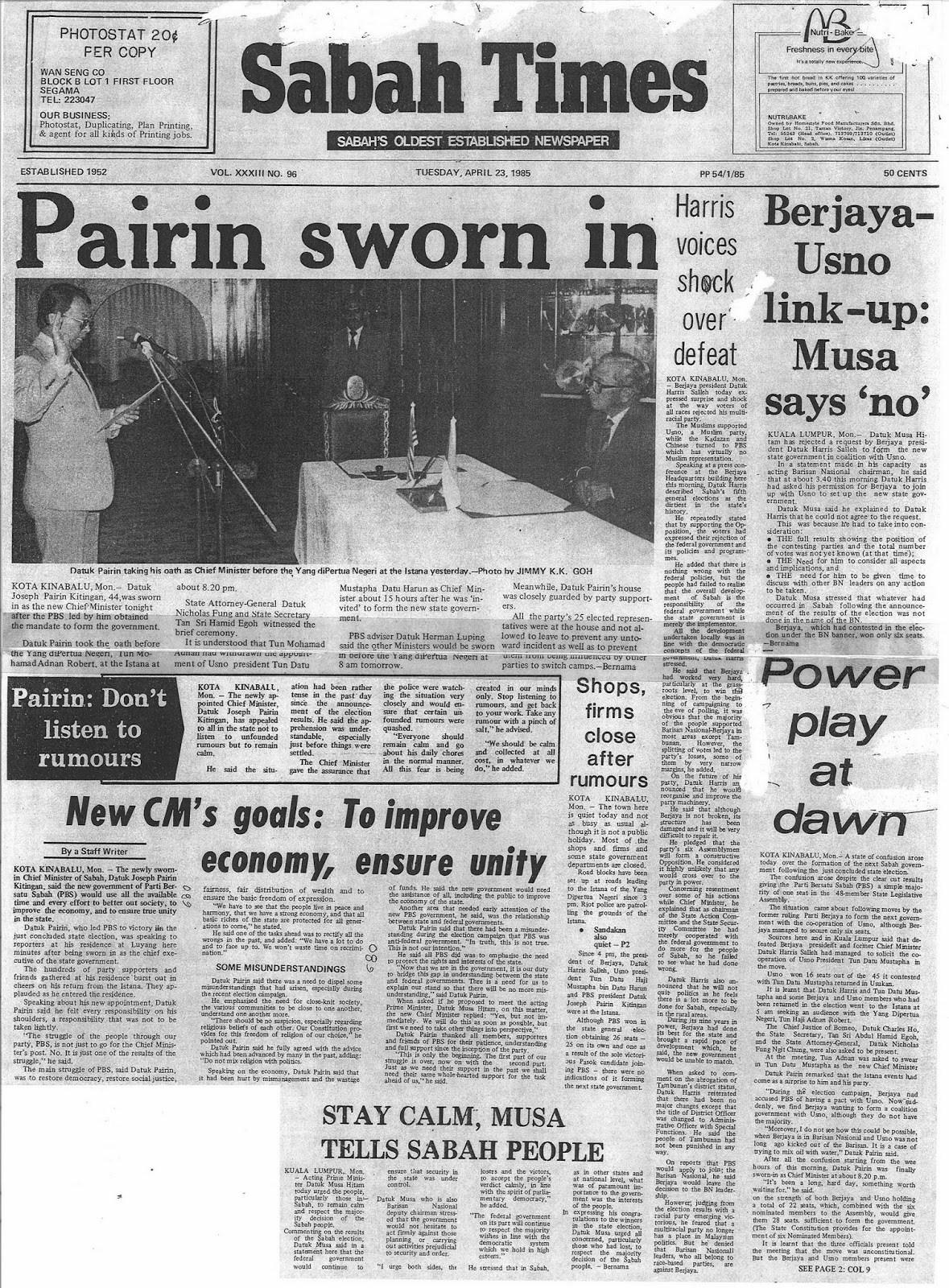 EXCLUSIVE: (1986 – 1994) Kejatuhan Parti Bersatu Sabah (PBS) ~ STAR TODAY