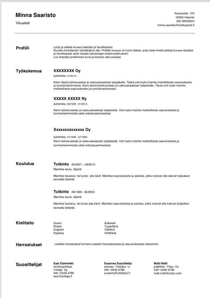 Minna Saaristo: Curriculum Vitae eli CV
