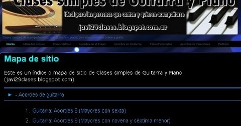 Mapa de sitio | Clases simples de Guitarra y Piano | Acordes y Tutoriales
