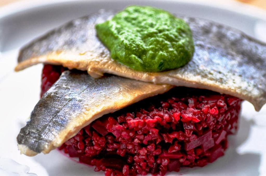 Saiblingsfilet mit Rote Rüben-Bulgur und Vogerlsalat-Kren-Sauce ...