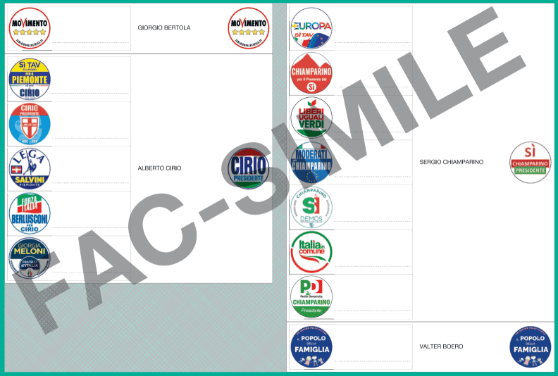 Elezioni regionali in Piemonte. Fac-simile scheda elettorale Eco ...