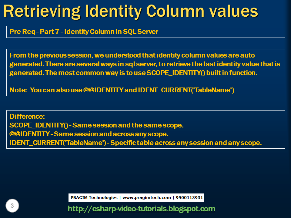 Sql Server Net And C Video Tutorial Part 8 Retrieving Identity Column Values