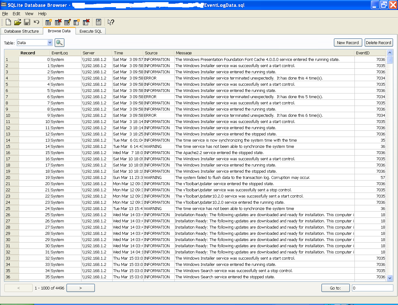 Perl Gems: Copy Windows Event Logs into an SQLite Database