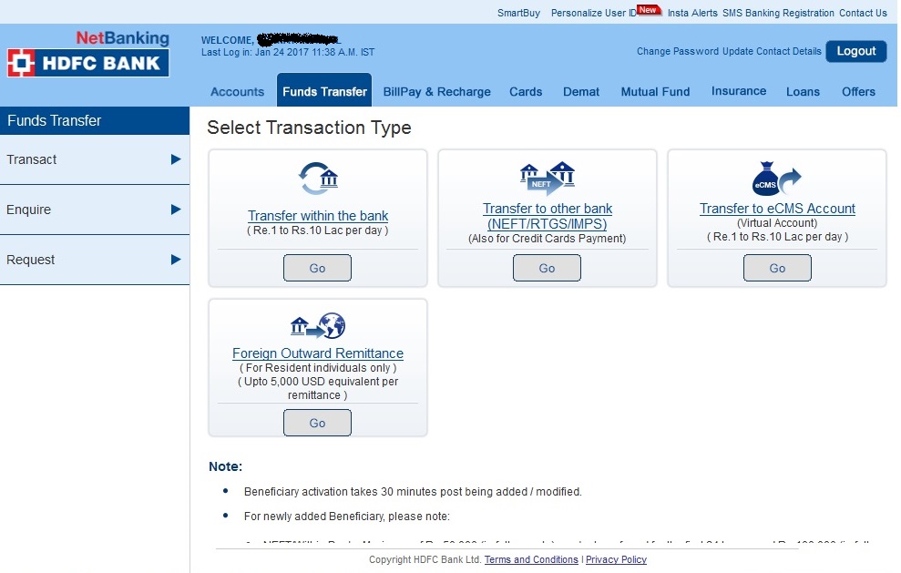How to Add a Beneficiary to HDFC account and transfer funds using NEFT ...
