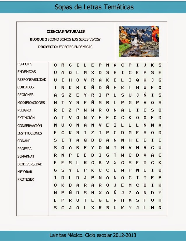 Ciencias Naturales: Encuentra en la sopa de letras los siguientes ...