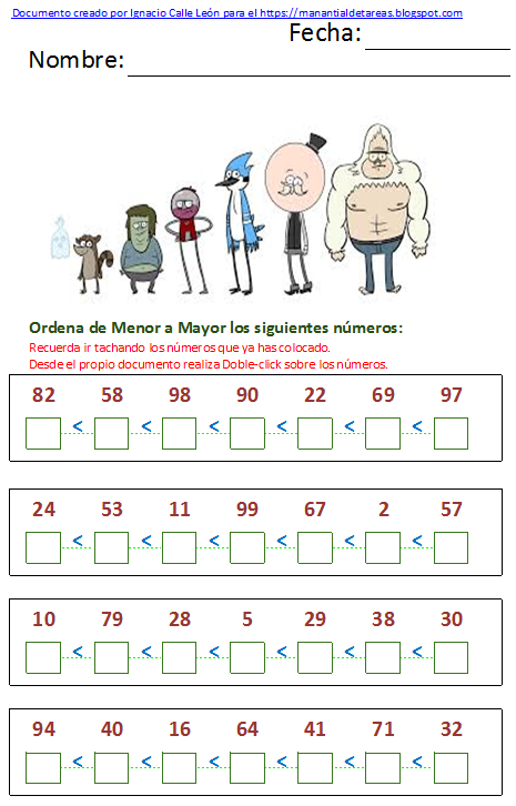 Ordena de menor a mayor