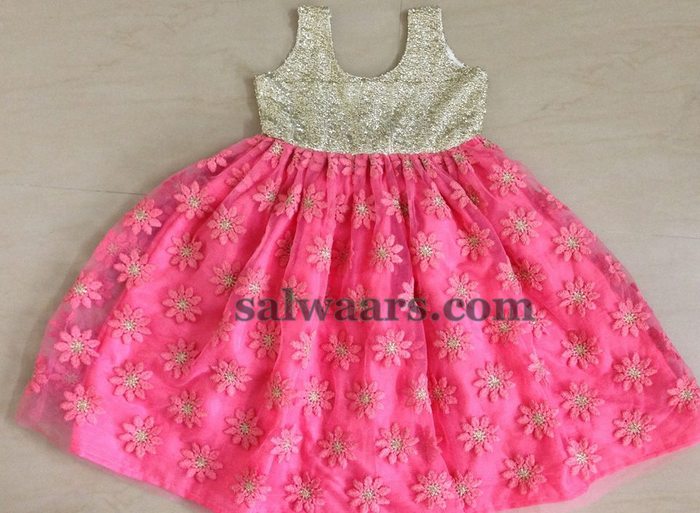 Thread Work Flowers Frock - Indian Dresses