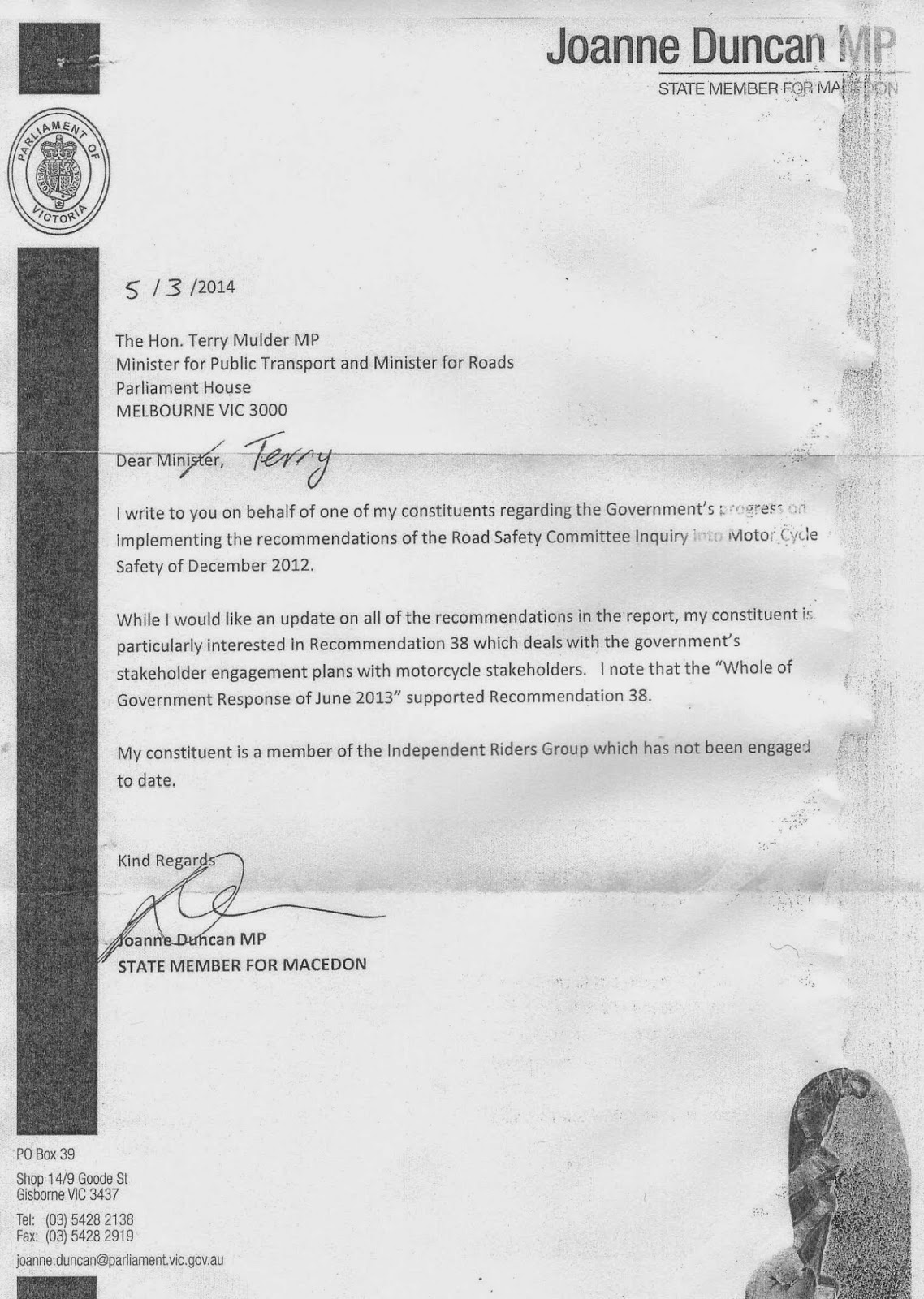 Damien Codognotto OAM LETTER TO A MINISTER damien-codognotto-oam-letter-to-a-minister