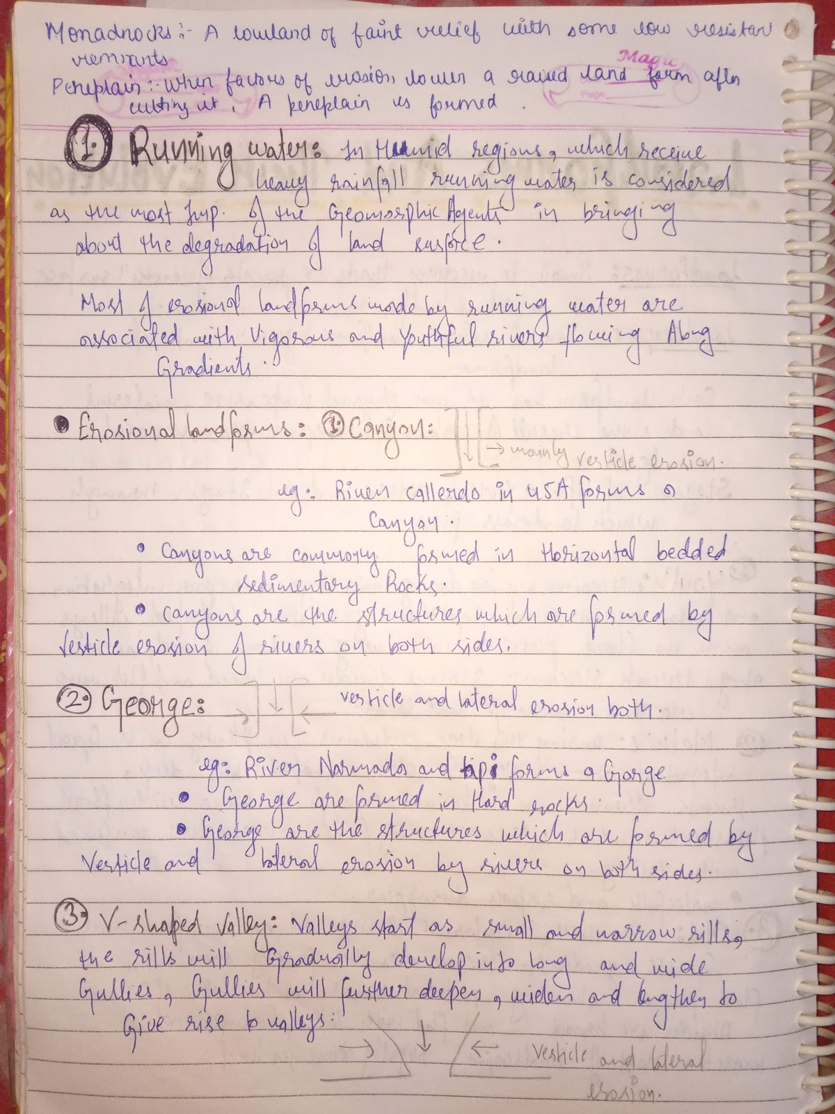 Handwritten Notes of Landforms And Their Evolution - class 11th - Geography