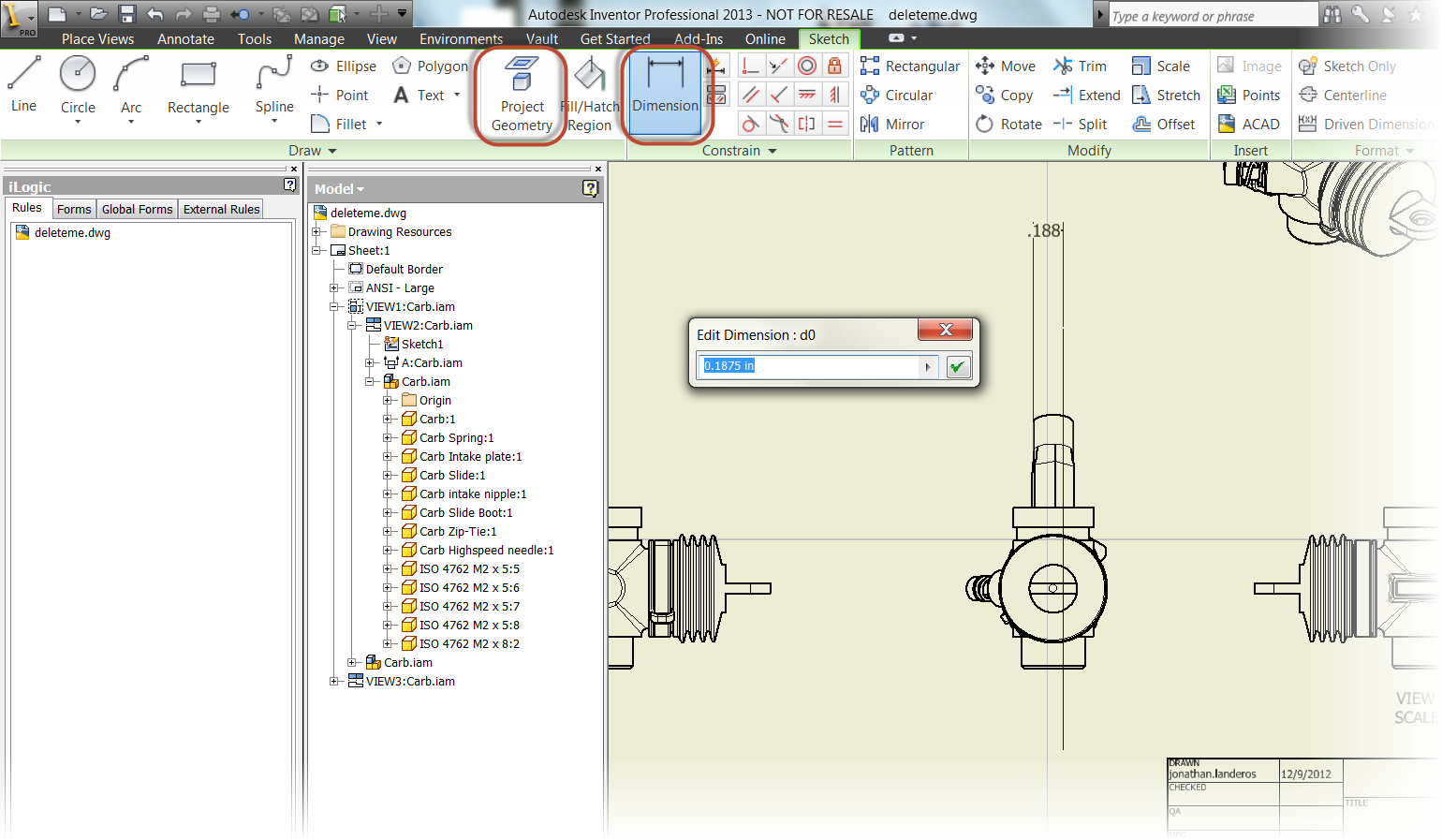 Use Project Constrain And Dimension To Position The Section Line