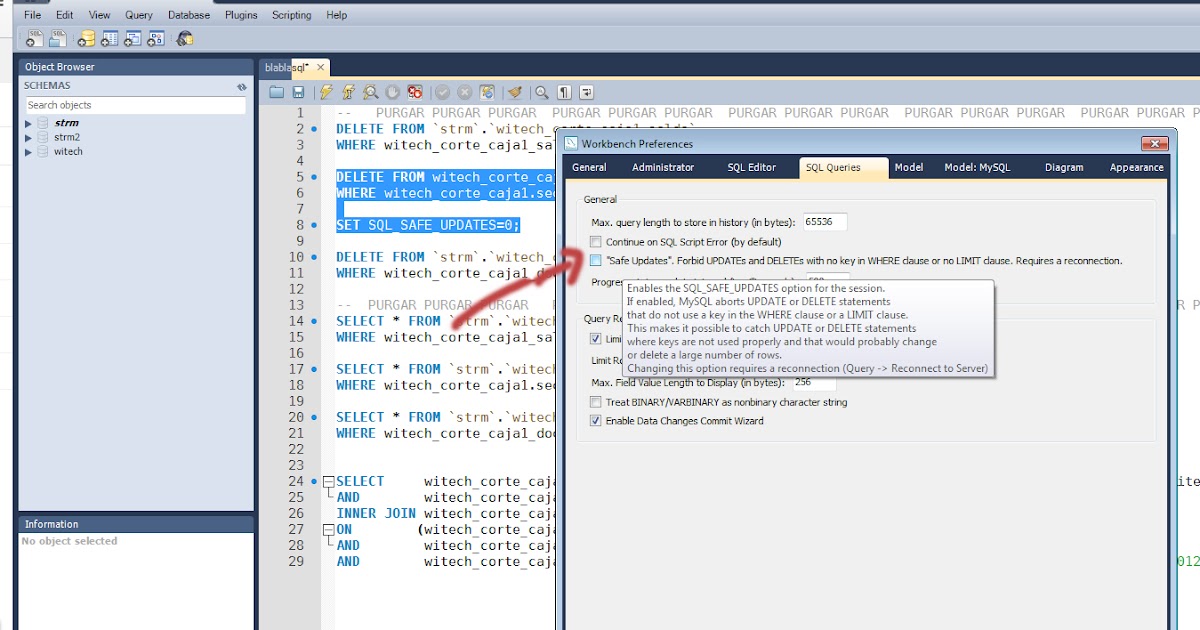 Solución Error Code: 1175 MySQL Workbench
