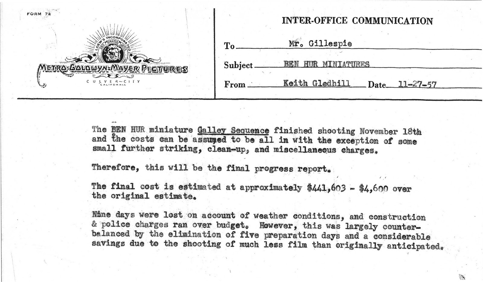 The Wizard of MGM: BEN-HUR (1959) Miniature Galleys