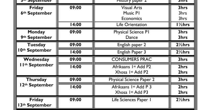 Camps Bay High School: CBHS Grade 12 Prelim Exam Timetable - Third Term ...