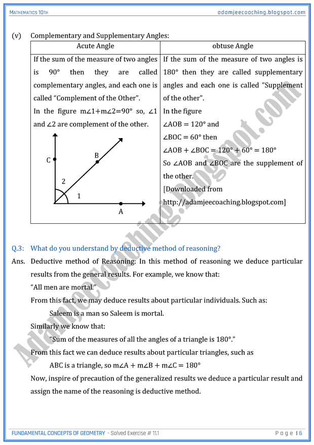 Adamjee Coaching Fundamental Concepts Of Geometry Exercise 11 1 Adamjee Coaching Fundamental Concepts Of Geometry Exercise 11 1