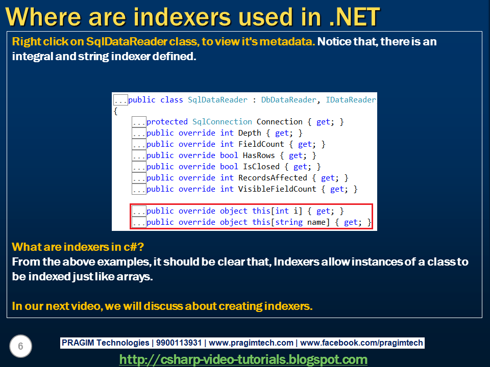 Sql Server Net And C Video Tutorial Part 64 How And Where Are Indexers Used In Net