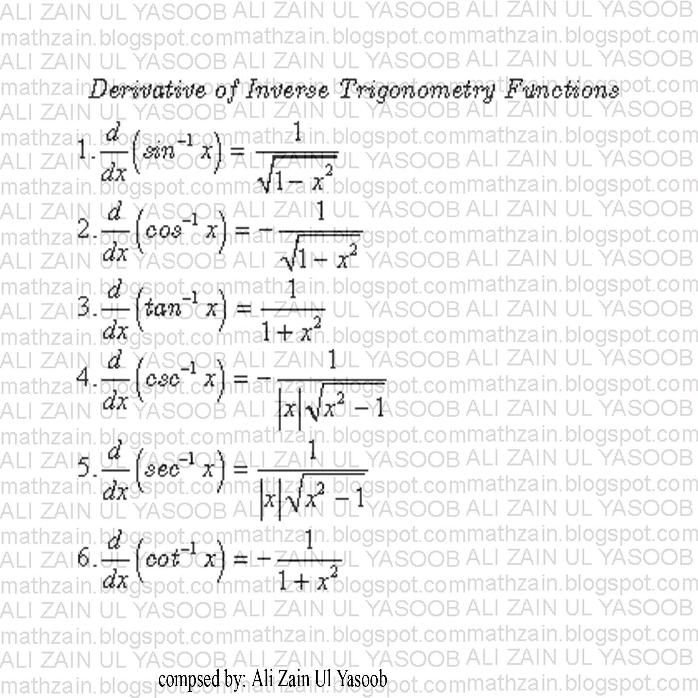 Mathzain Derivative Of Inverse Trigonometric Functions
