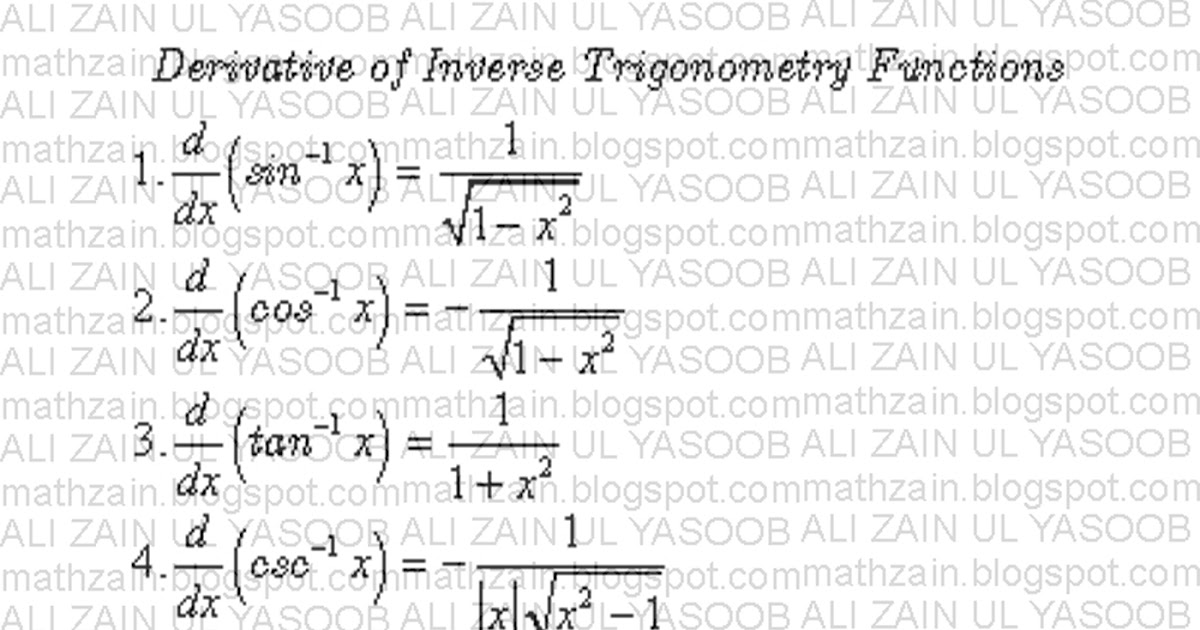 MATHZAIN: Derivative Of Inverse Trigonometric Functions