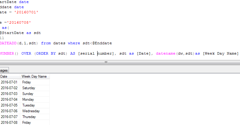 Sql Query To Get Week Day Name Between Two Date Ranges