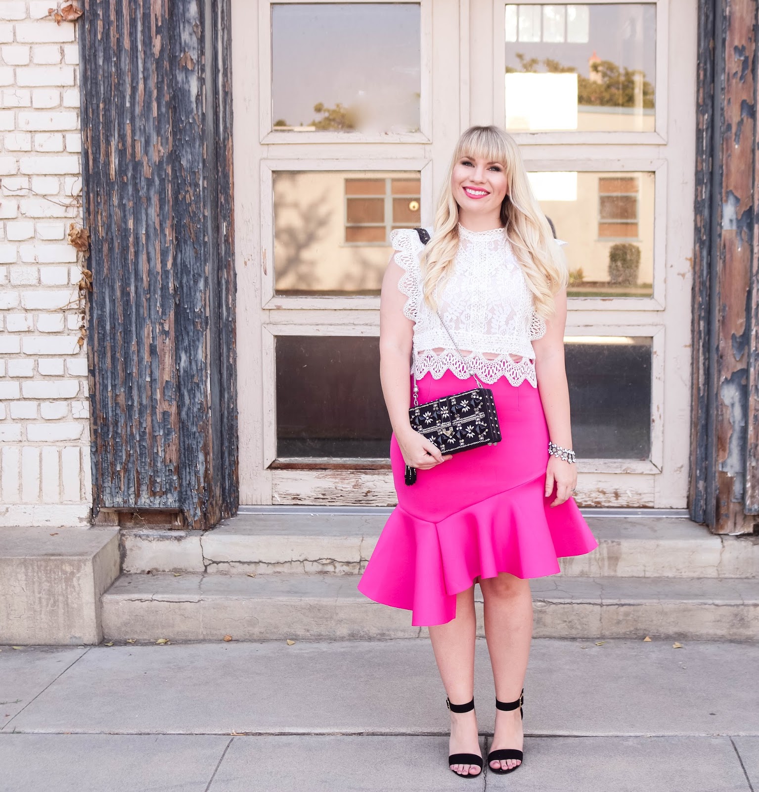 Hot Pink Ruffled Skirt - Lizzie in Lace