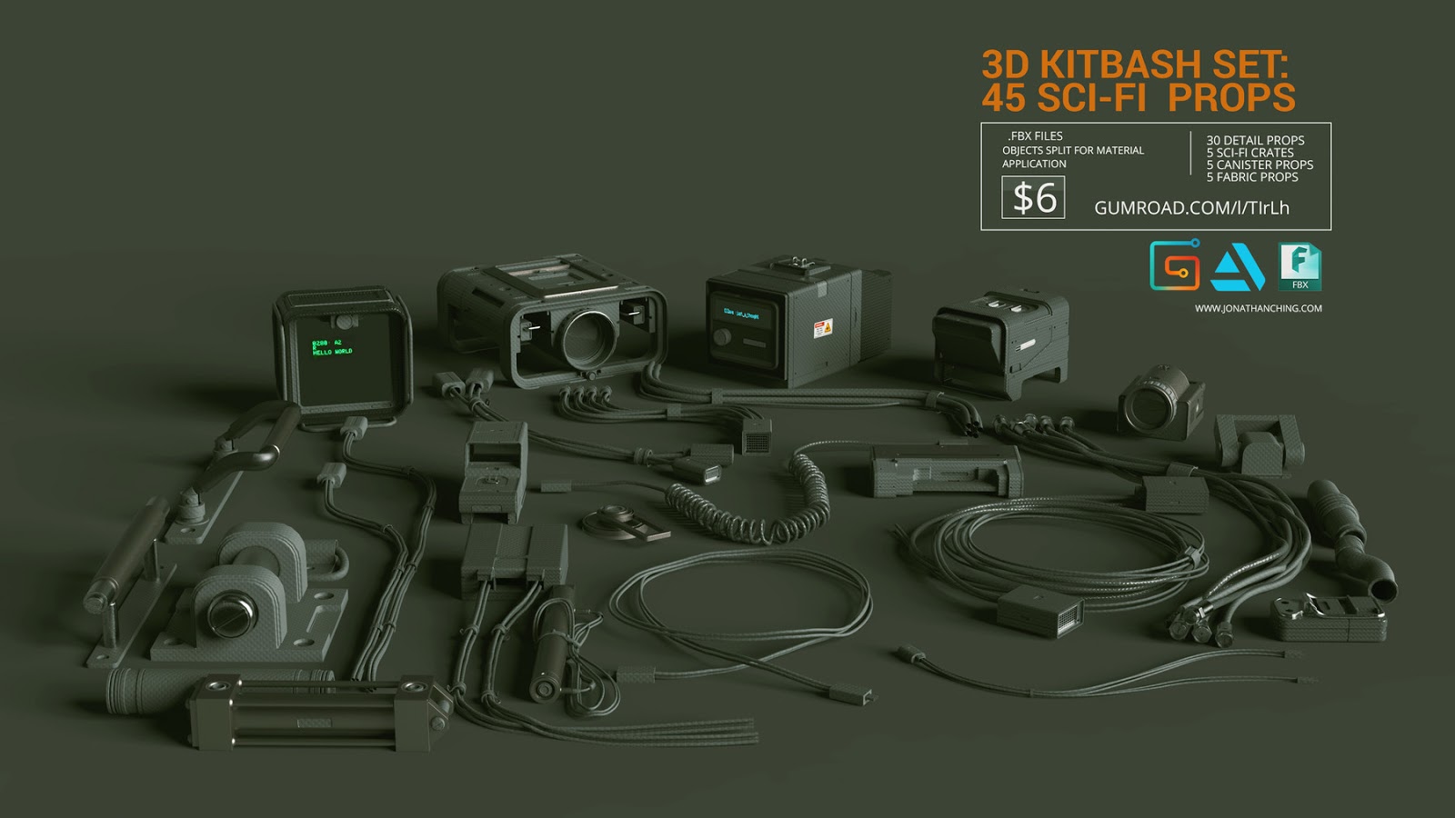 3D is my life: 3D Kitbash Set Vol 1 - 45 Sci-Fi Props