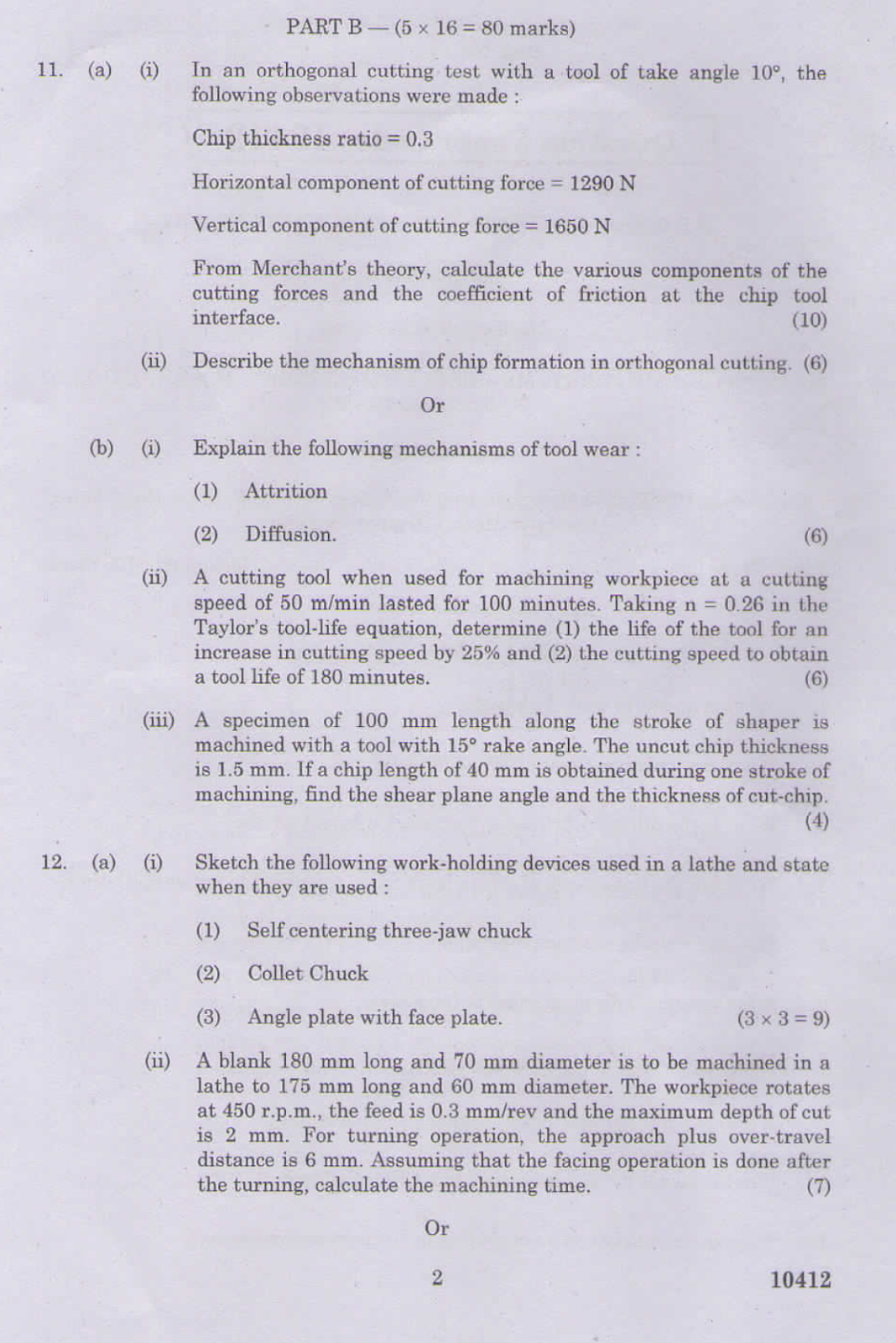 May June 2012 ME6402 [Old Code: ME2252] Manufacturing Technology II ...