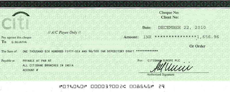 Citibank Sample Cheque