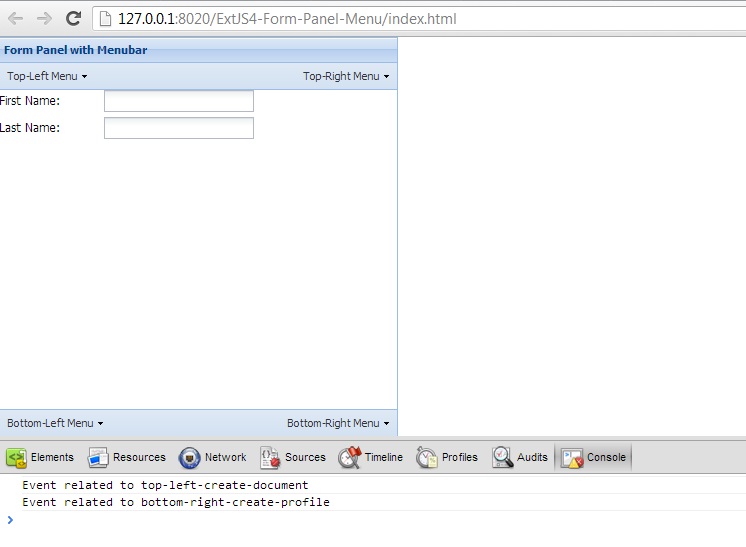 Ext JS 4 - Form Panel With Menubar