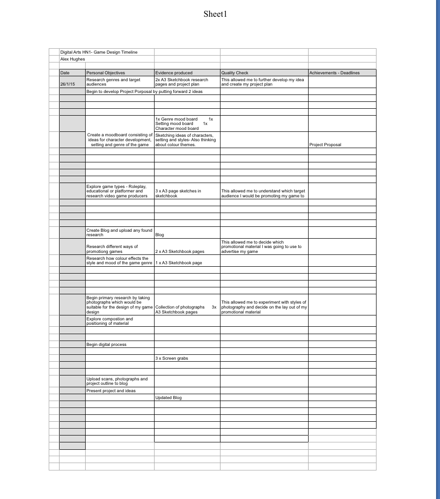 Graded Unit - Promotional Game Material: Project Plan