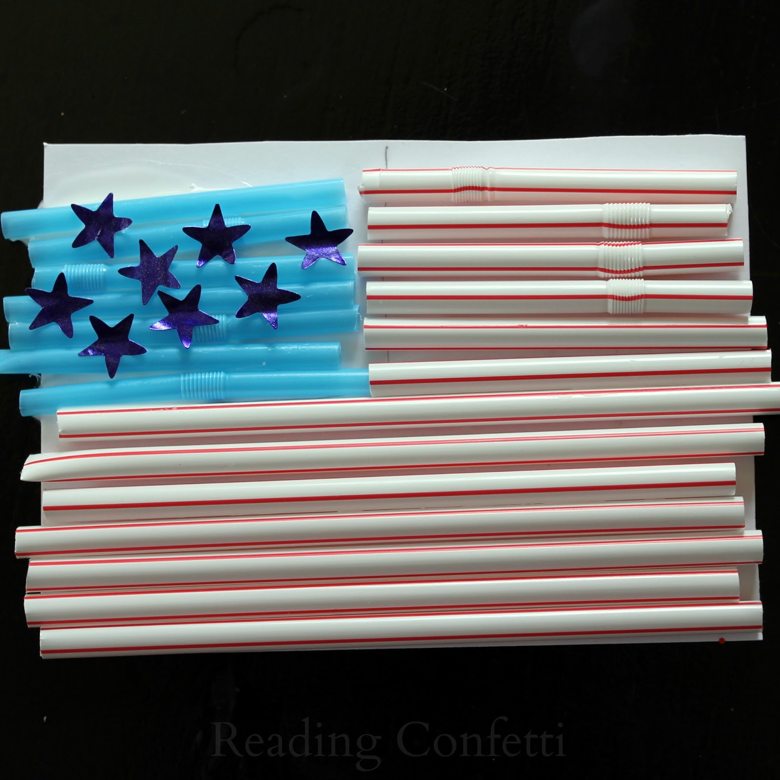 Drinking Straw American Flag Kid Craft ~ Reading Confetti