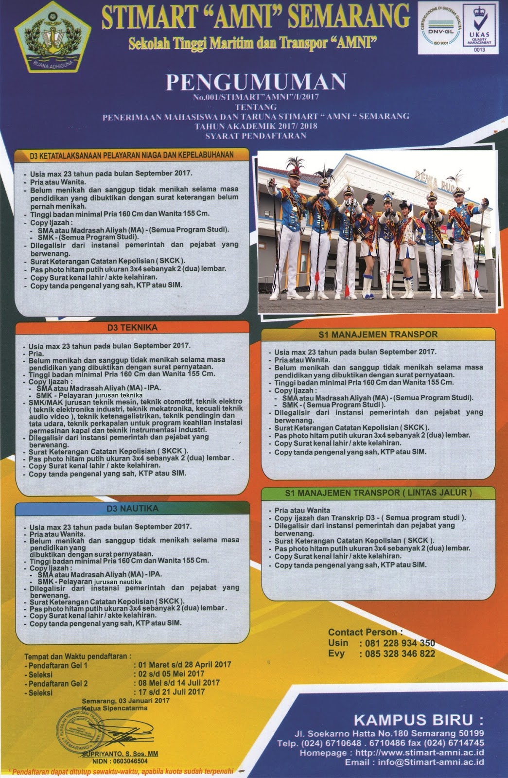 PENERIMAAN MAHASISWA DAN TARUNA STIMART "AMNI" SEMARANG TA 2017/2018 ...