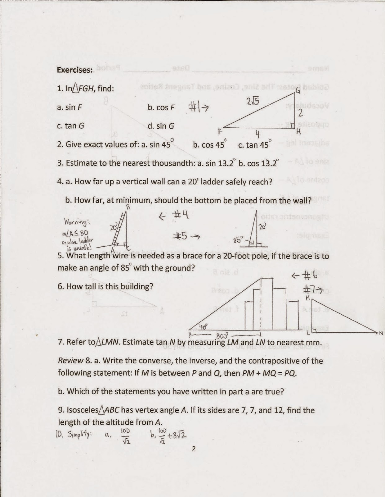 Geometry, Common Core Style: Lessons 14-3 and 14-4: The Sine, Cosine ...