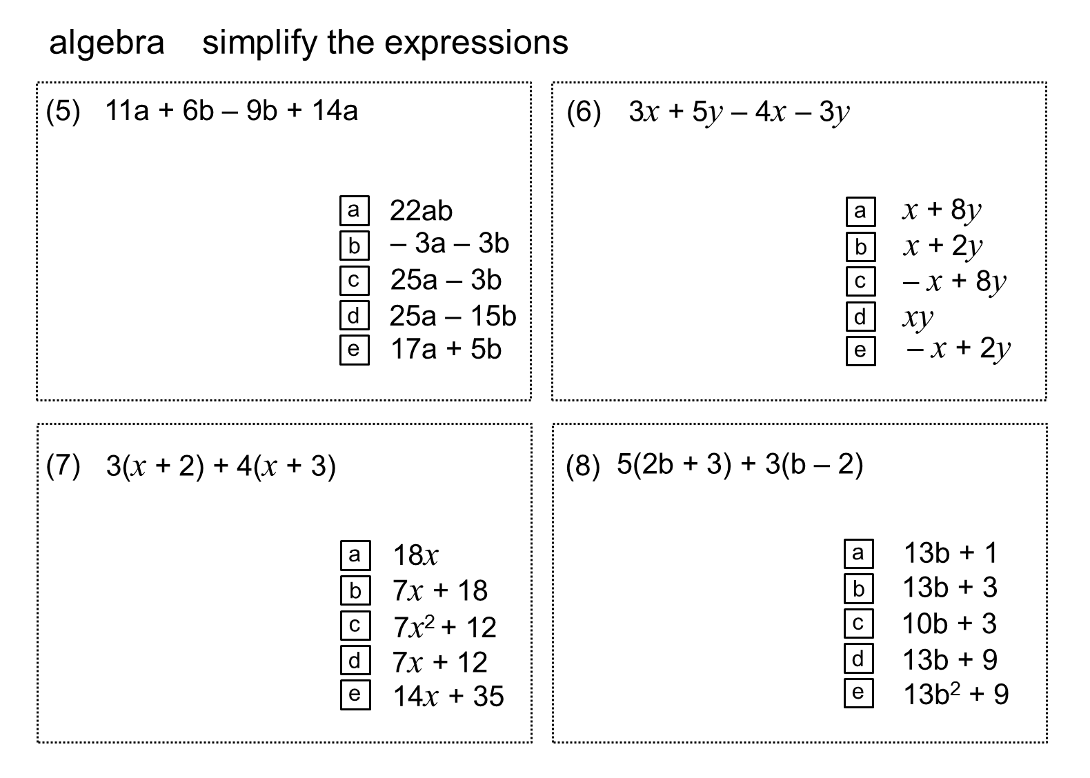 MEDIAN practice and quiz questions: algebra simplification (1)