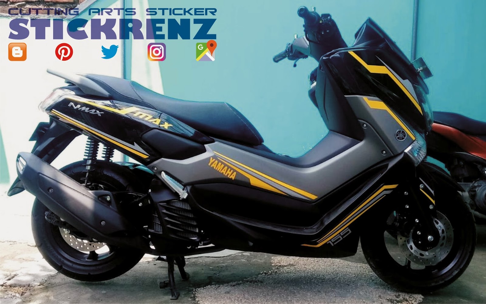STICKRENZ: Yamaha NMax Black - Custom Yellow, Grey Stripe & Text