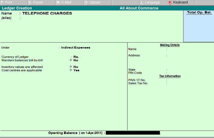 AllAboutCommerce How To Create A Ledger In Tally AllAboutCommerce How To Create A Ledger In Tally