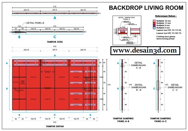 Jasa gambar kerja online backdrop livingroom multiplek finishing duco ...