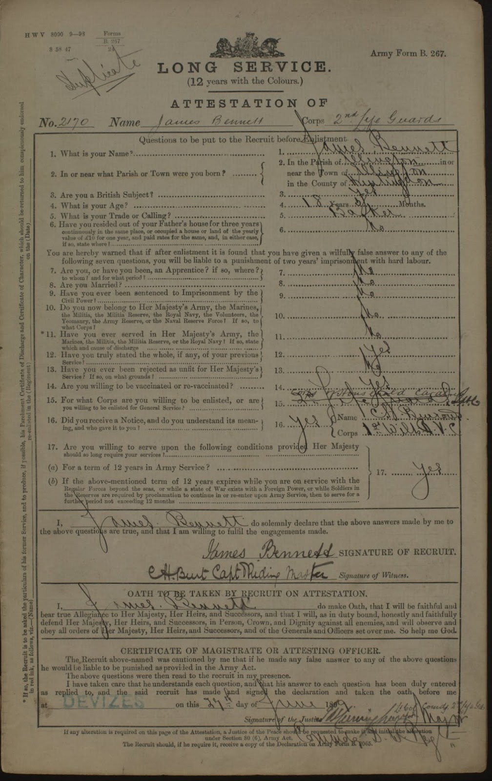 Army Forms & Attestations: Army Form B.267 - long service attestation