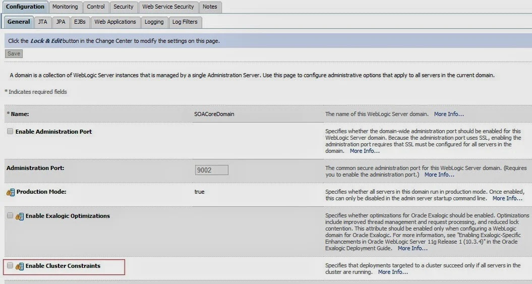 Enable the ClusterConstraints in weblogic server - Oracle SOA Suite 11g