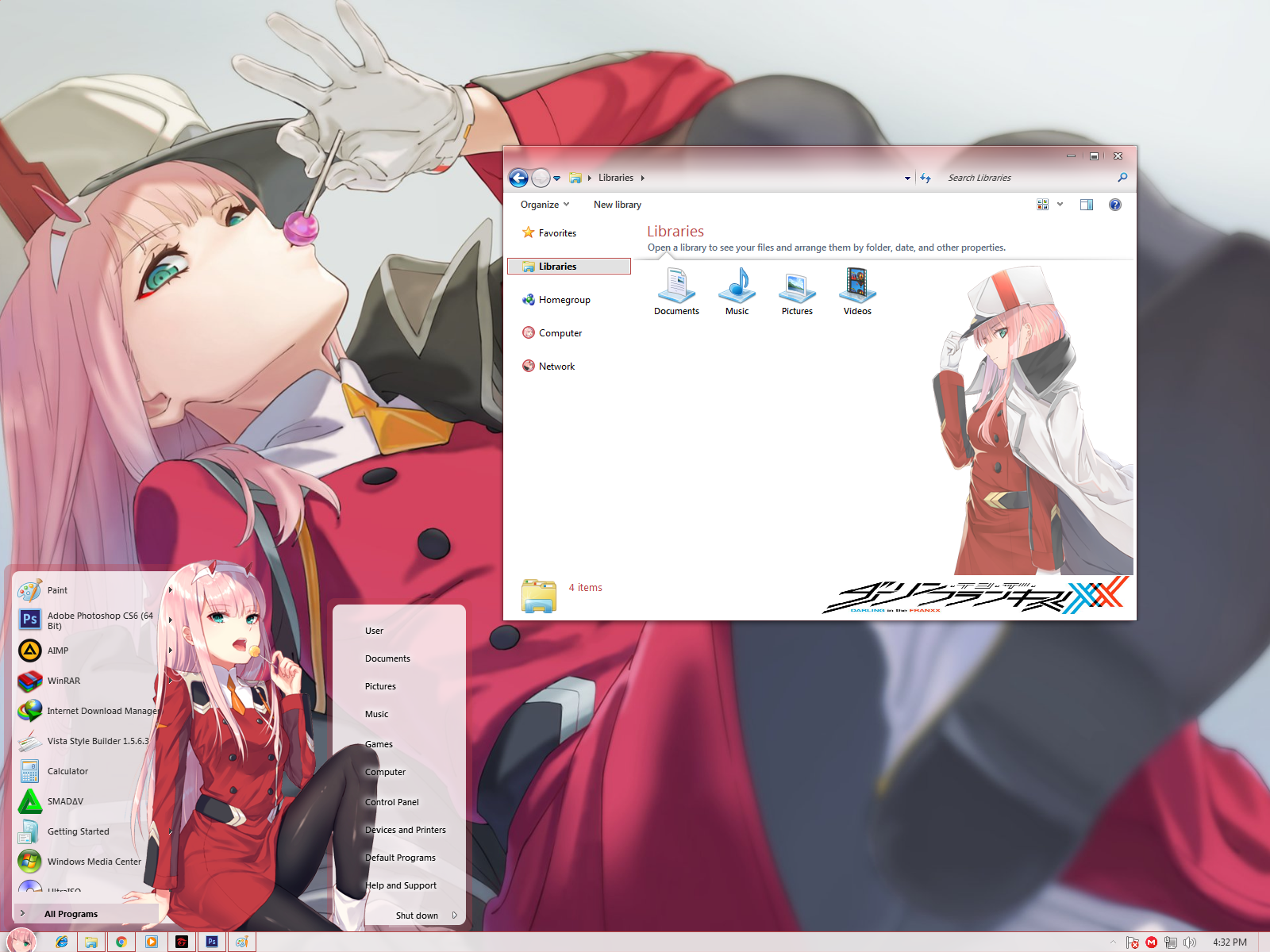 Zero Two Windows 7 Theme