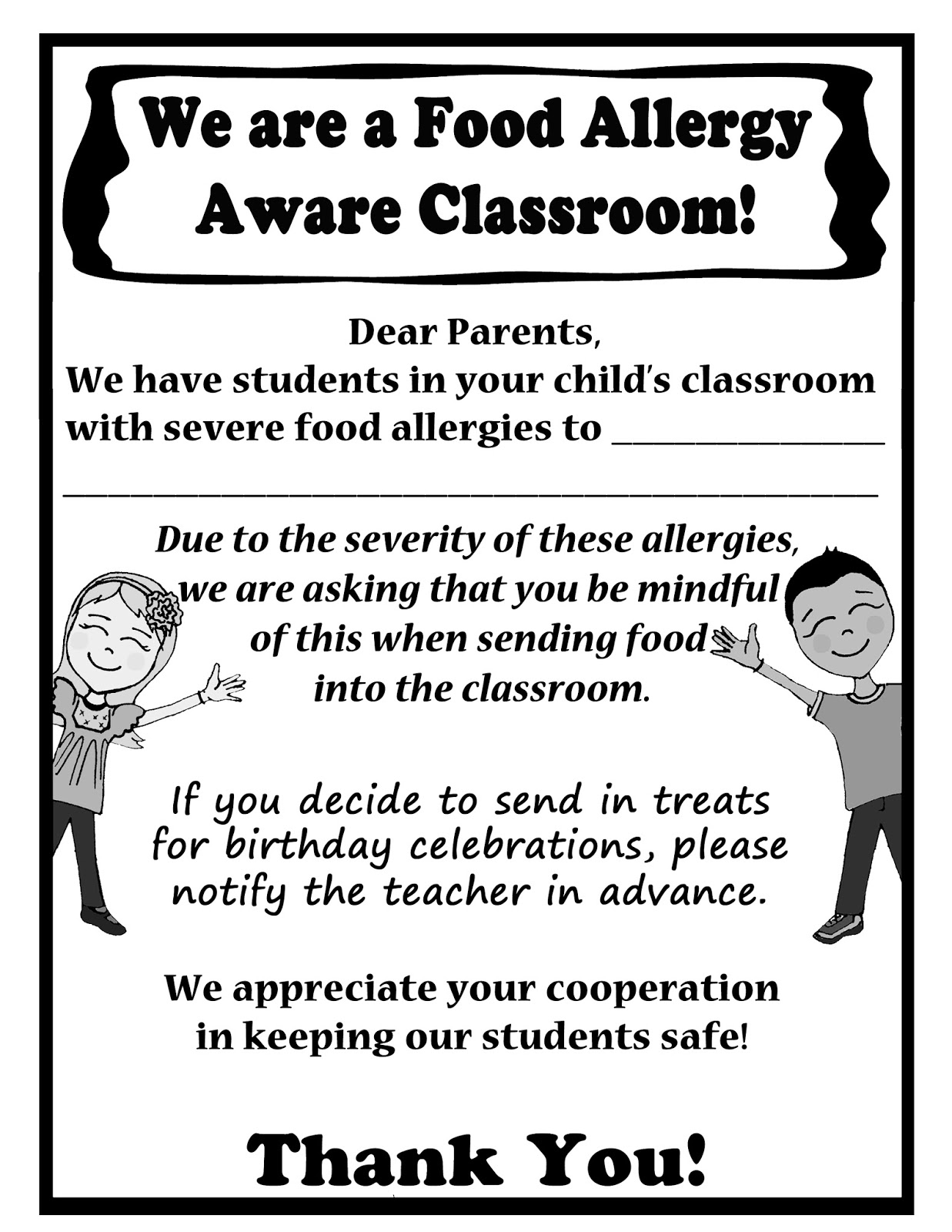 Thriving With Allergies: Peanut, tree-nut free classroom poster, Food ...