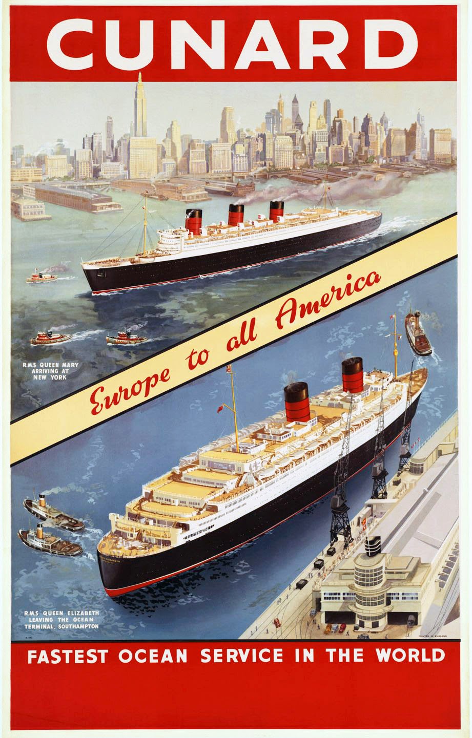 transpress nz: Cunard Line poster featuring the 'Queen Mary' and 'Queen ...