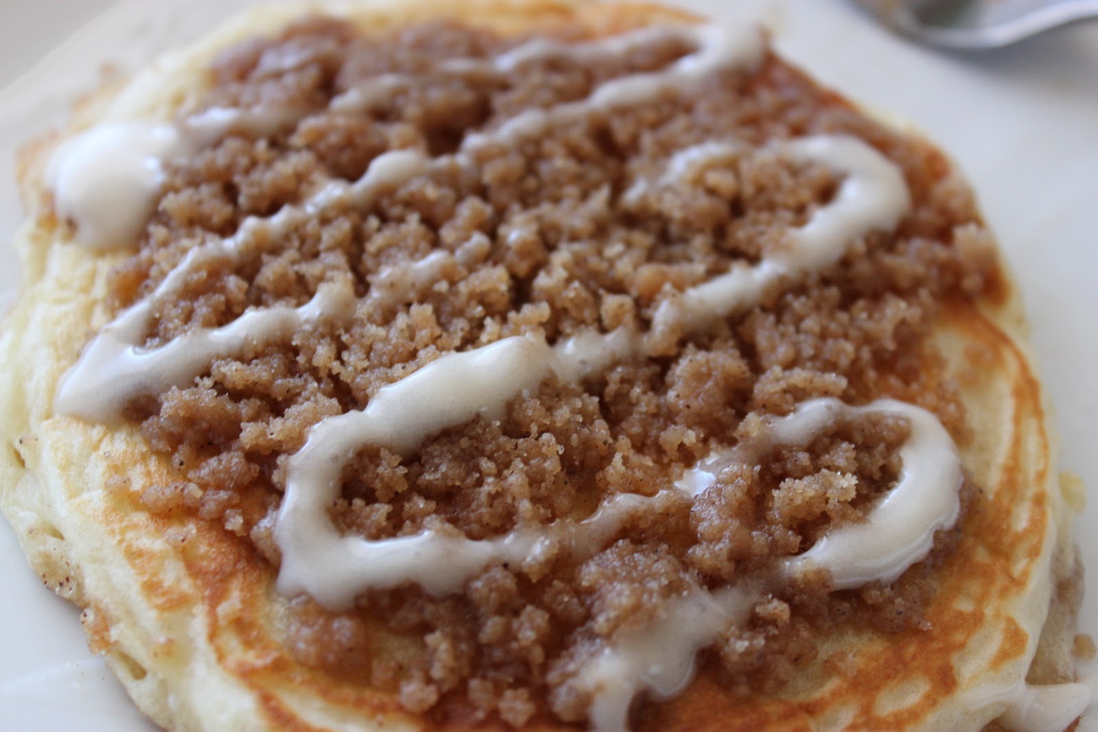 Cooper Cookin': Cinnamon Streusel Pancakes with Cream Cheese Drizzle