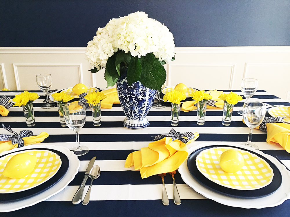 Lemon Yellow and Blue Summer Tablescape | BellaGrey Designs