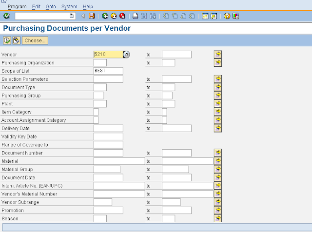 SAP TECH: ME2L ( Vendor wise purchasing documents )