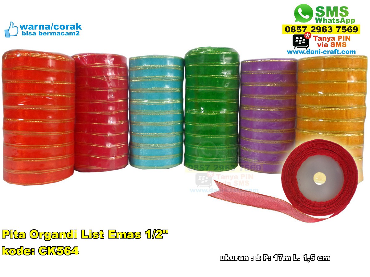 Pita Organdi List Emas 1/2″ | Souvenir Pernikahan