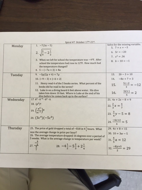 Mrs. Sessions - 7th Grade - Advanced Math: Spiral #7